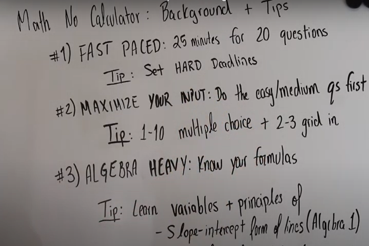 General Tips and Strategies - SAT Math No Calculator Section